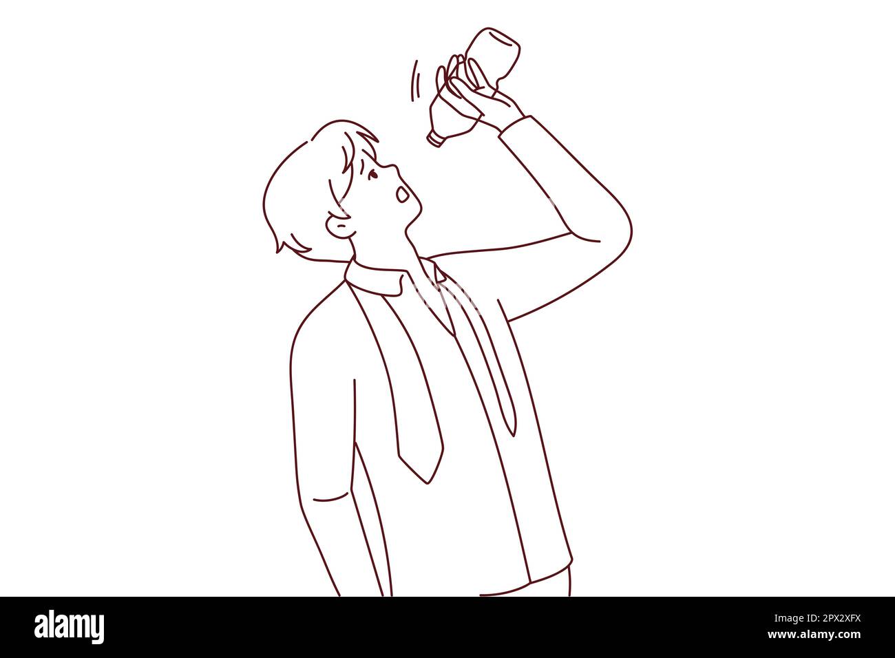 Thirsty man suffer from hot weather drinking last drops of water ...