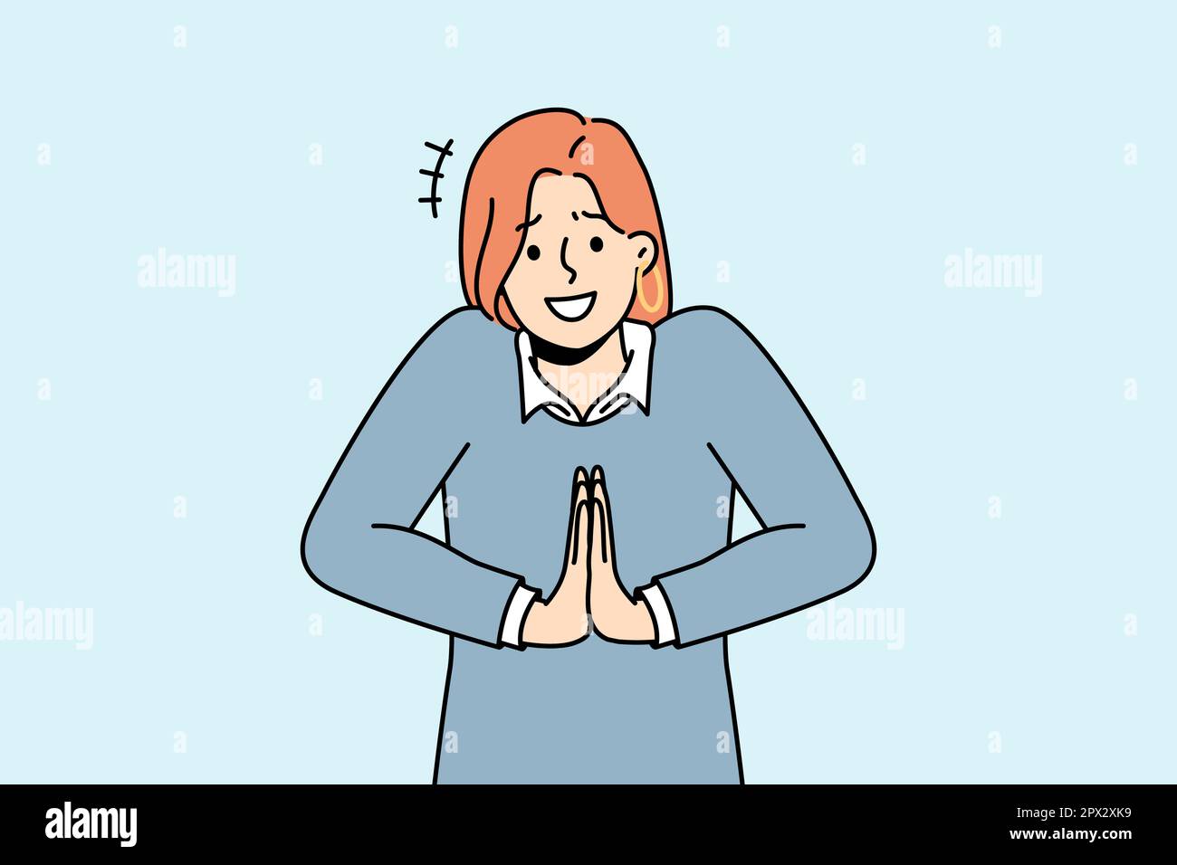 Smiling young woman hold hands in prayer asking for favor. Millennial ...