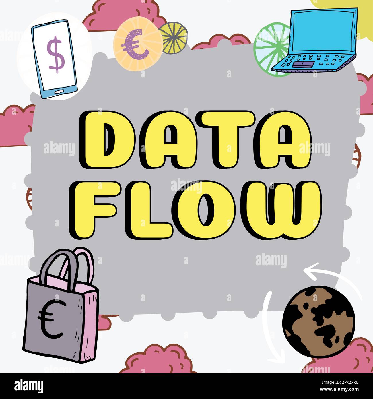 Hand writing sign Data Flow, Word Written on the movement of data through a system comprised of ...