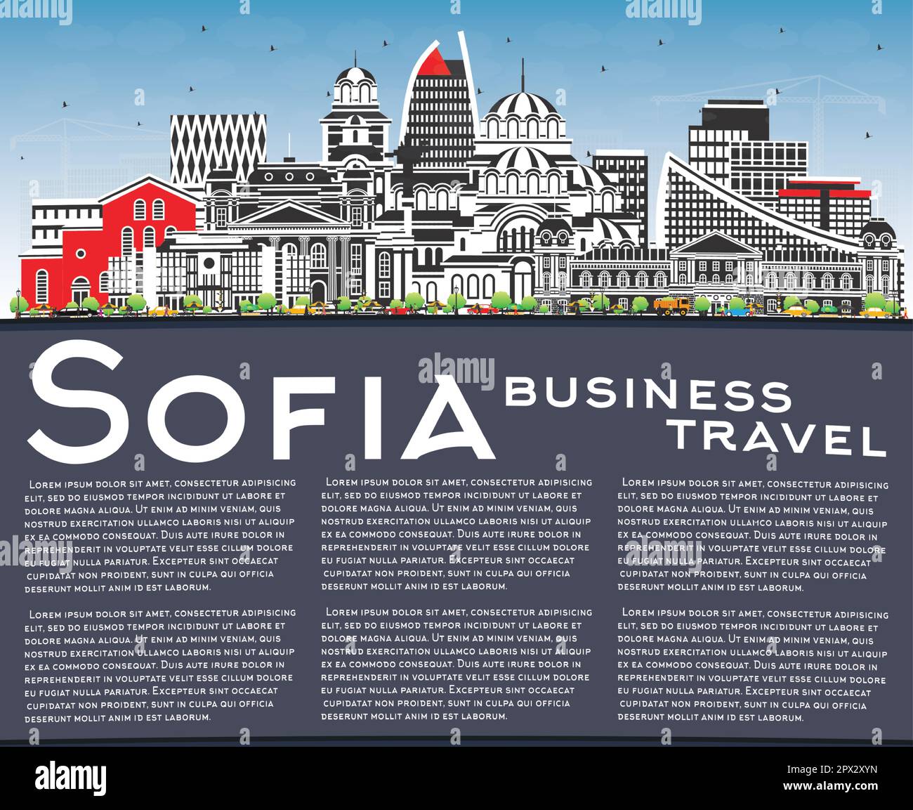 Sofia Bulgaria City Skyline with Color Buildings, Blue Sky and Copy Space. Vector Illustration ...
