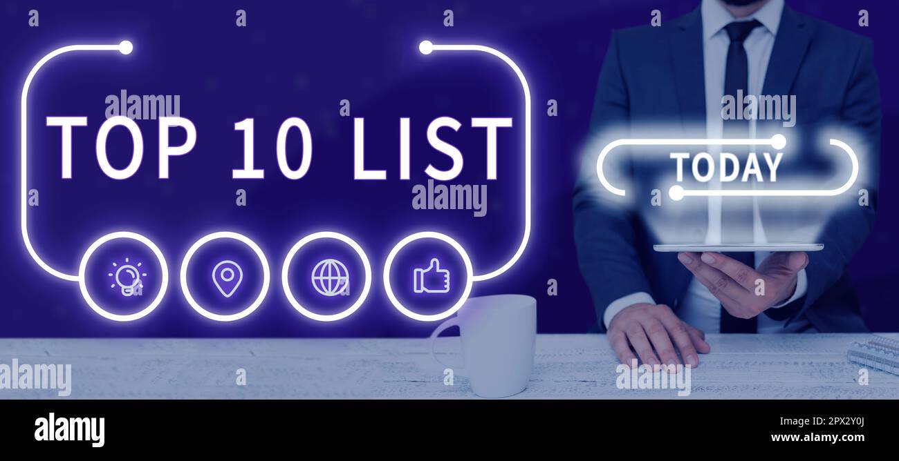 Conceptual display Top 10 List, Business overview the ten most ...