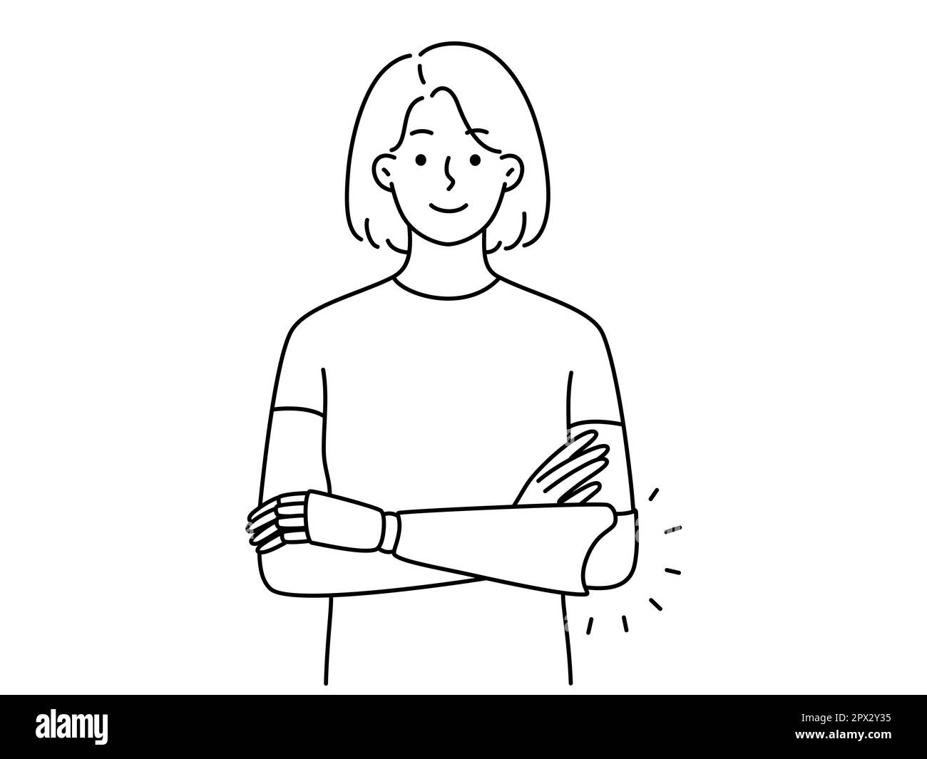 Portrait of smiling woman with hand prosthesis feeling optimistic and ...