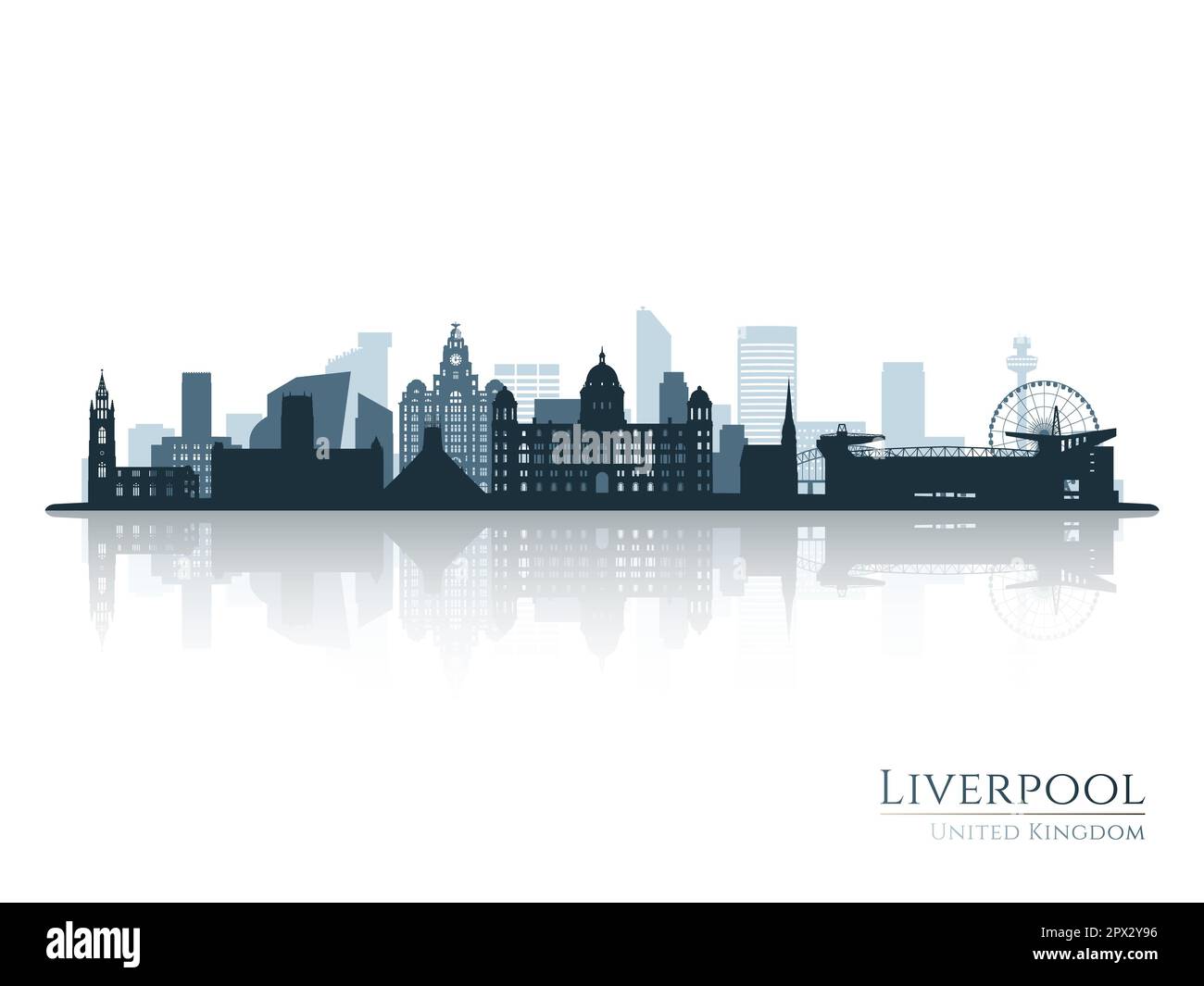 Liverpool skyline silhouette with reflection. Landscape Liverpool ...