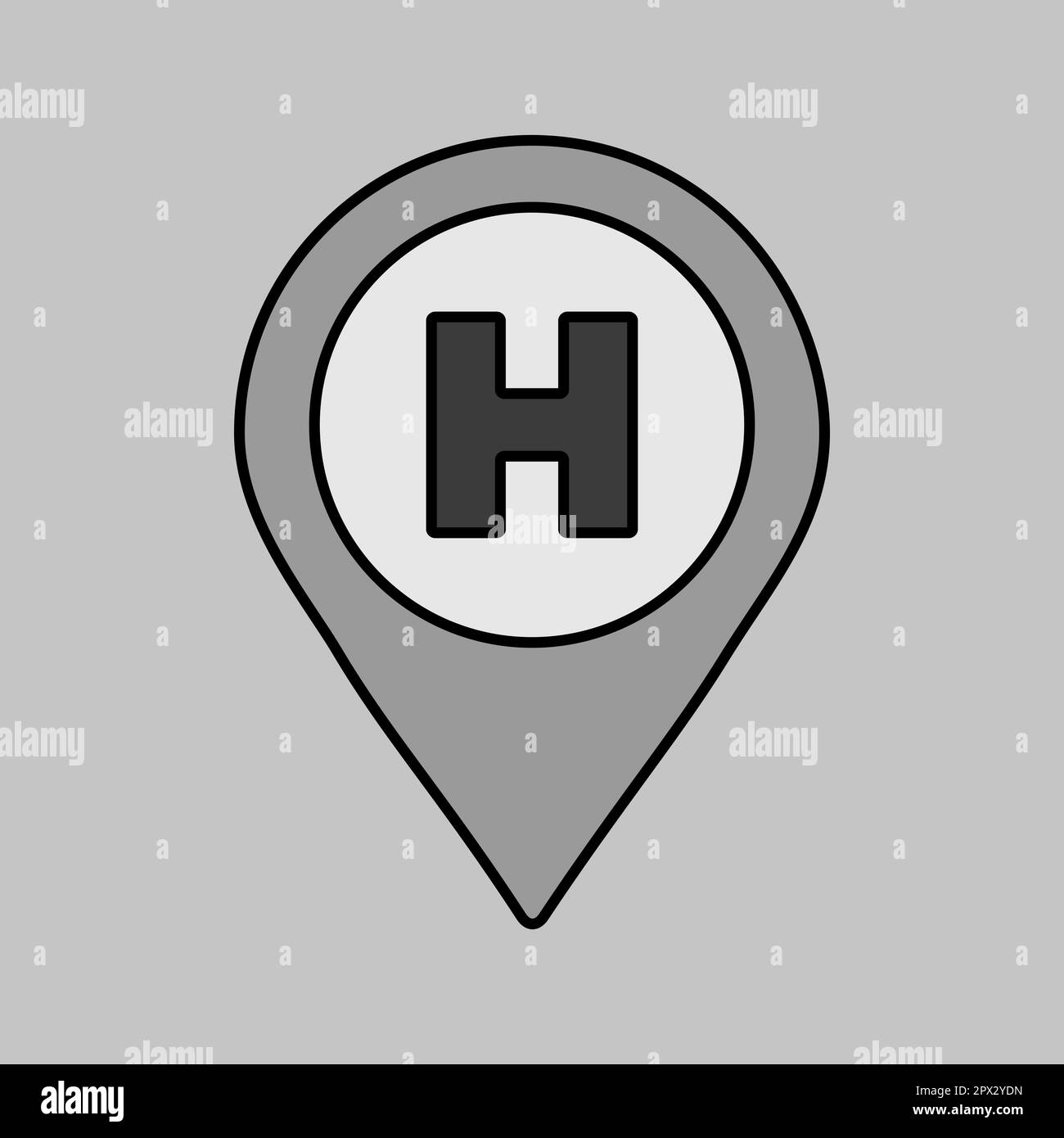 Hospital or heliport pointer vector grayscale icon. Medicine and ...