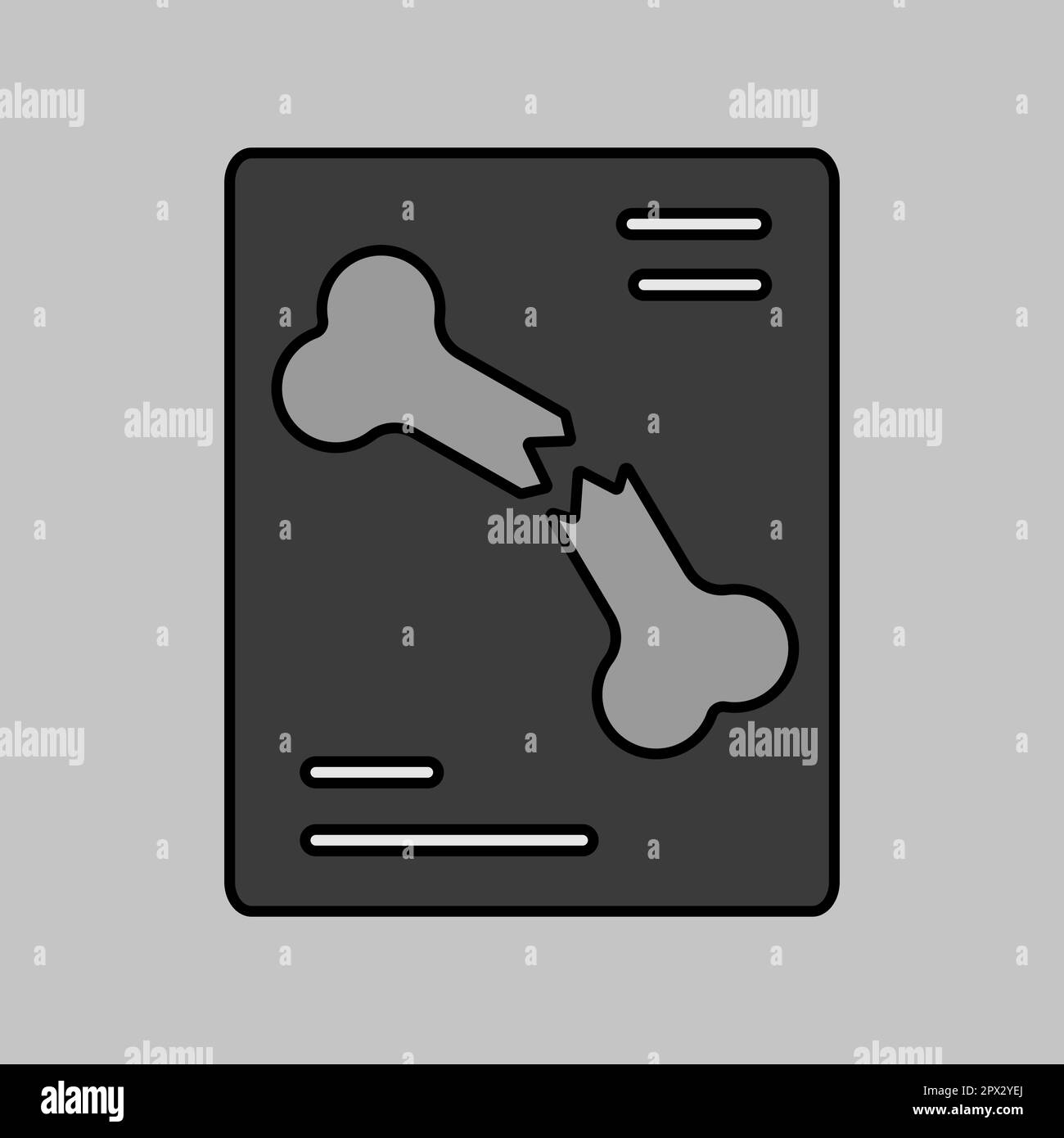 Bone fracture X-ray scan vector grayscale icon. Medicine and healthcare ...
