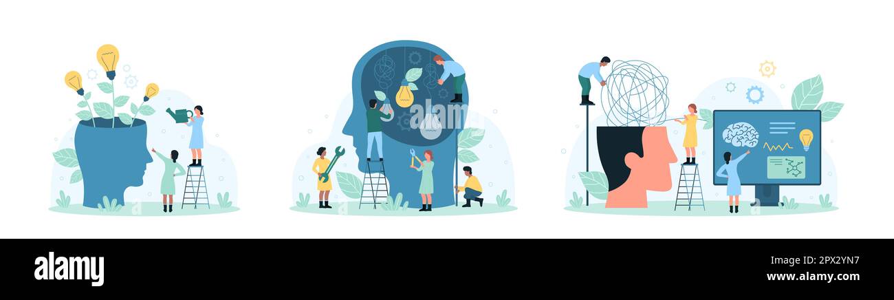 Growth of ideas, skills set vector illustration. Cartoon tiny people ...
