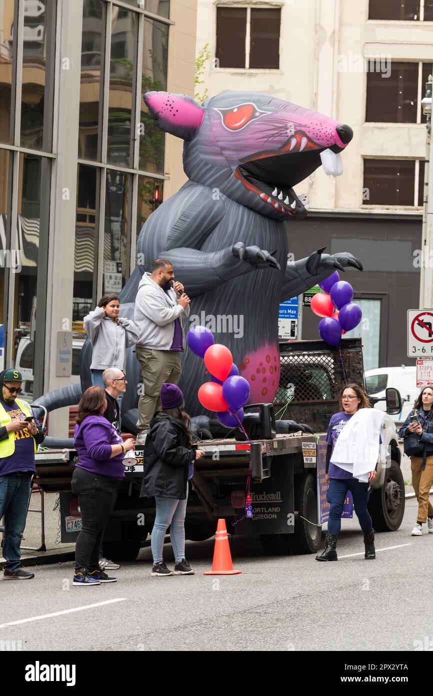 Seattle, USA. 1 May, 2023. Workers rallying at the federal building ...