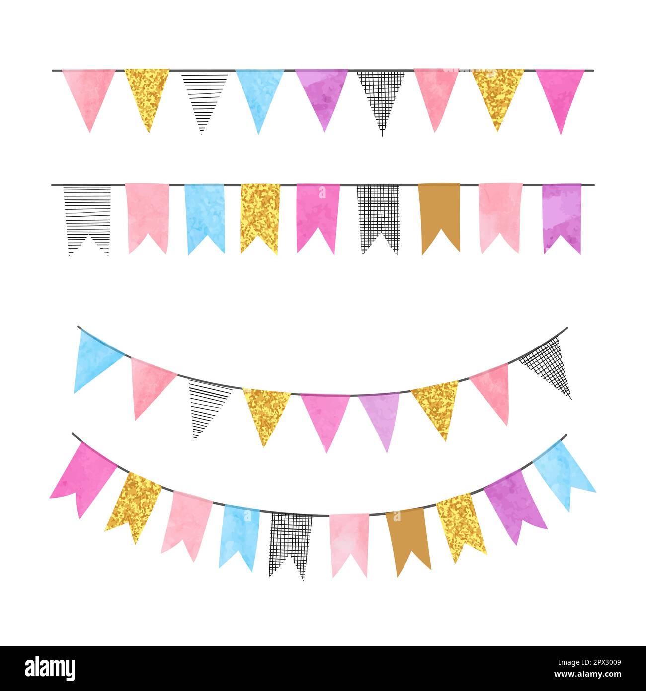 Set of colorful bunting party flags. Vector illustration, suitable for ...