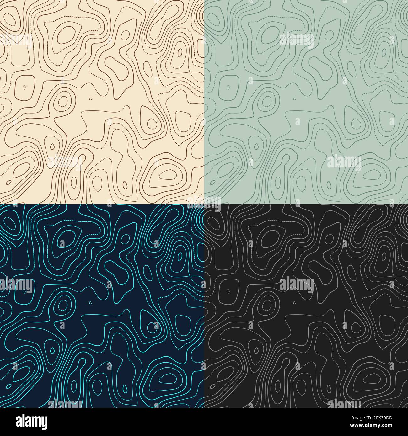 Topography patterns. Seamless elevation map tiles. Appealing isoline ...
