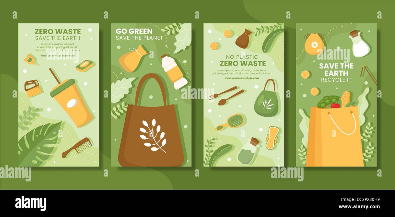 Zero Waste Social Media Storied Flat Environment Cartoon Hand Drawn ...