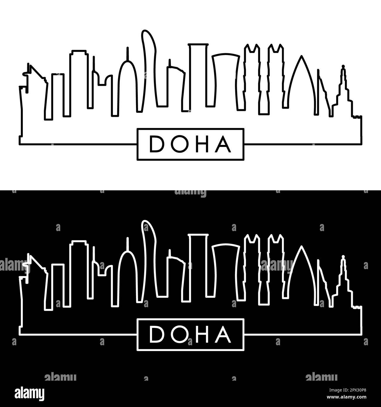 Doha skyline. Linear style. Doha city single line. Editable vector file ...
