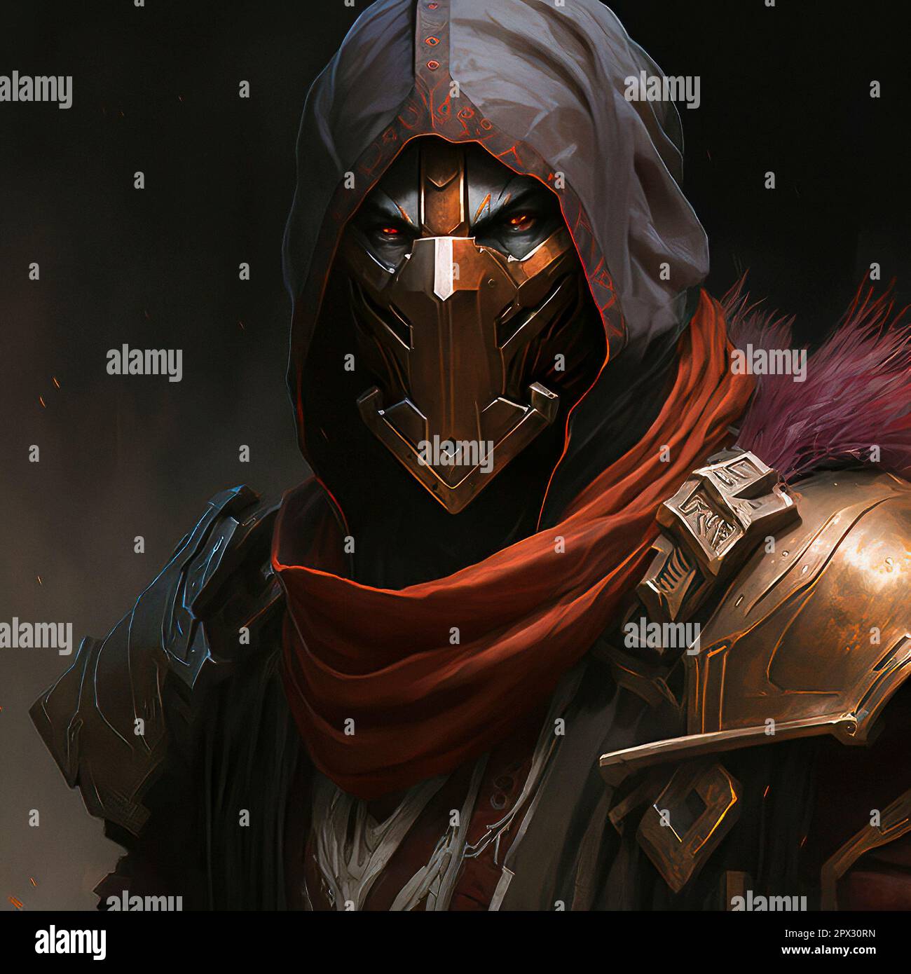 Concept Art Dark Cloaked Necromancer Wearing a Hood, Red Scarf and ...