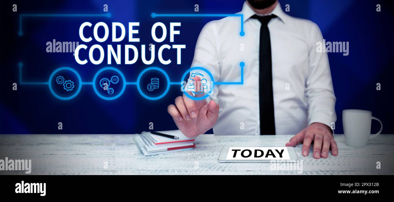 Conceptual caption Code Of Conduct, Business idea Ethics rules moral ...