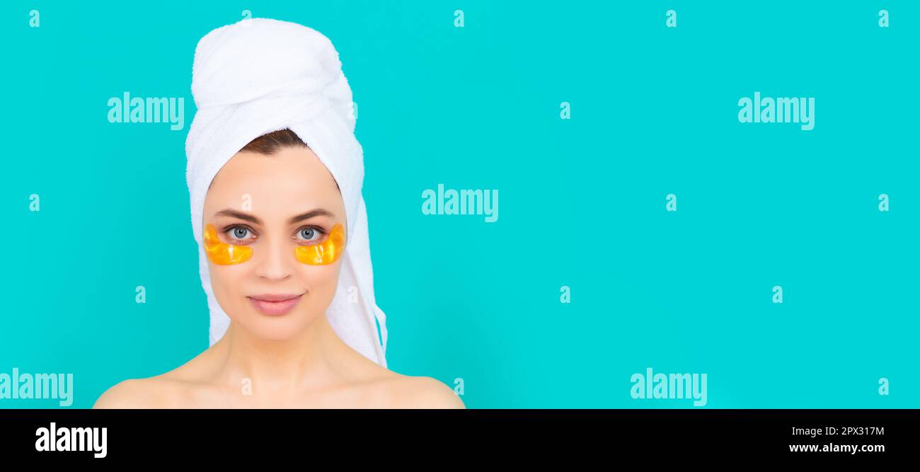 Eye patches, patch under eyes. girl has collagen golden eye patches on ...