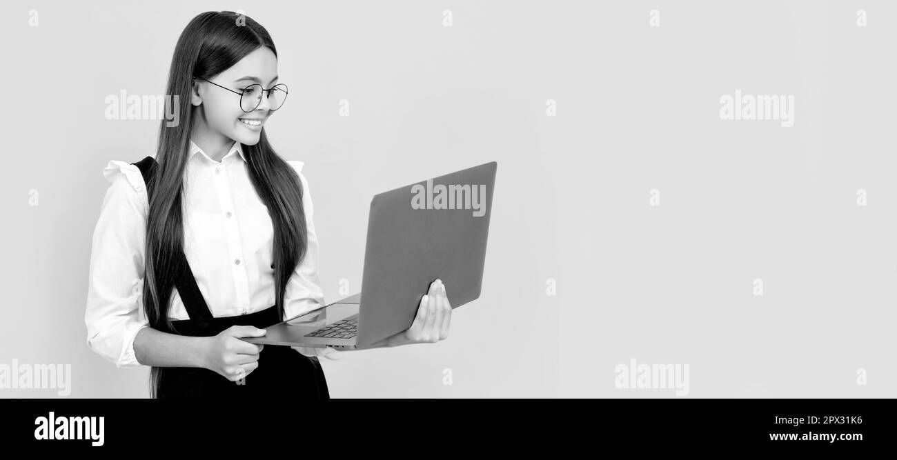 cheerful child study online. computer vision syndrome. nerd typing ...