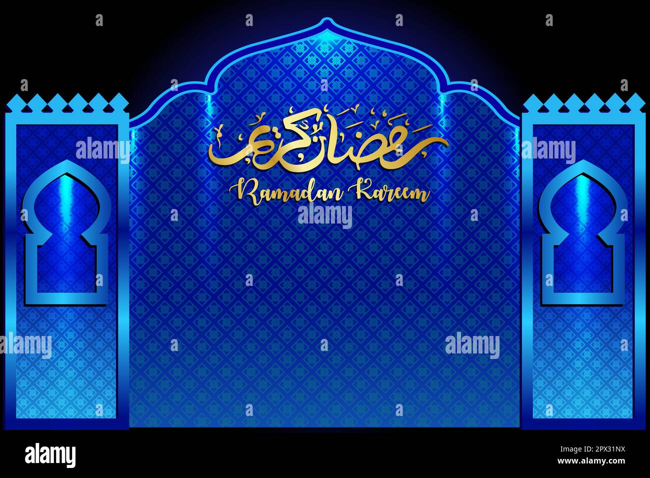 ramadan kareem concept banner 3d gold frame arabic window on beautiful ...