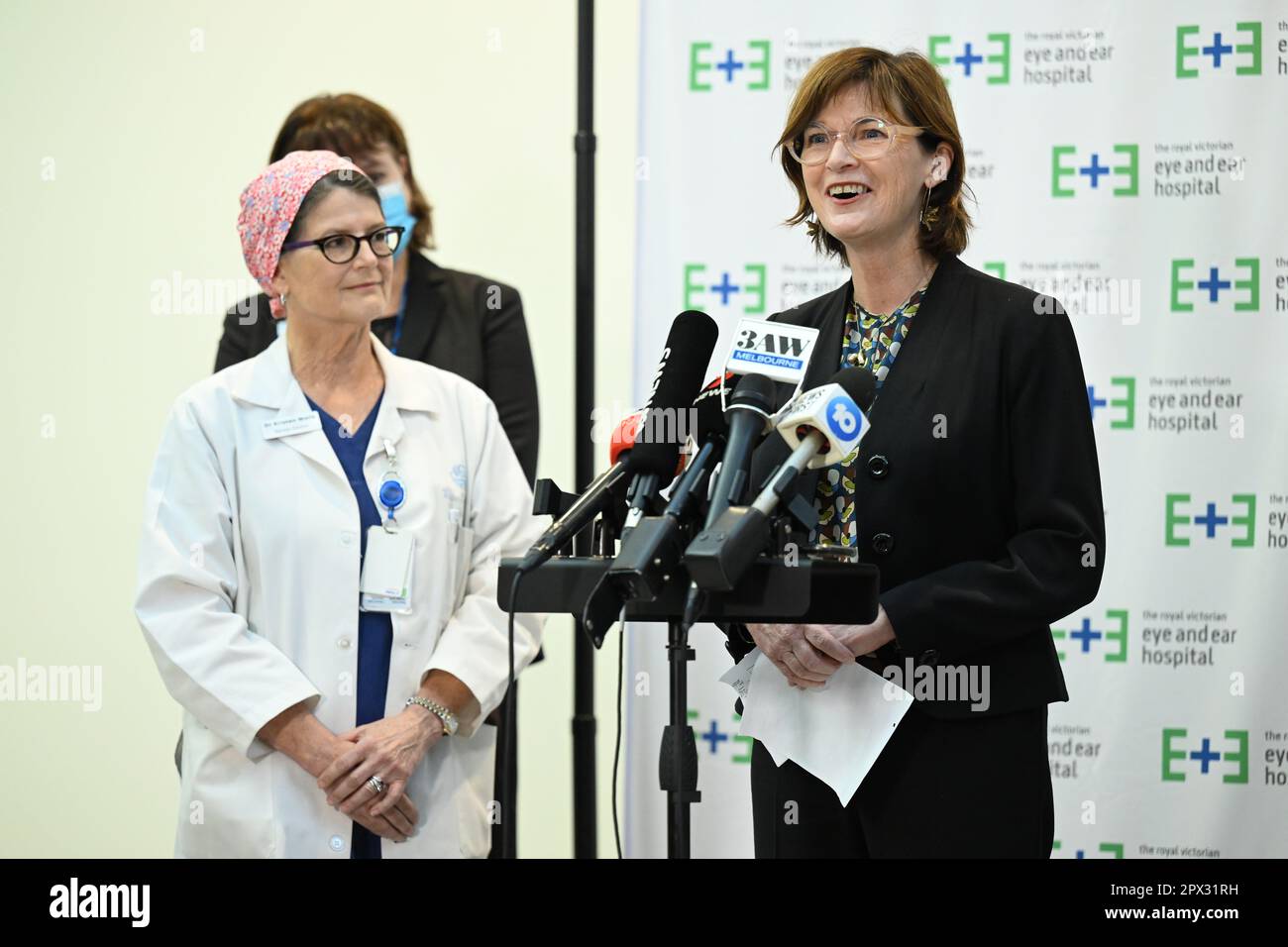 Victorian Health Minister Mary-Anne Thomas speaks to the media at a ...