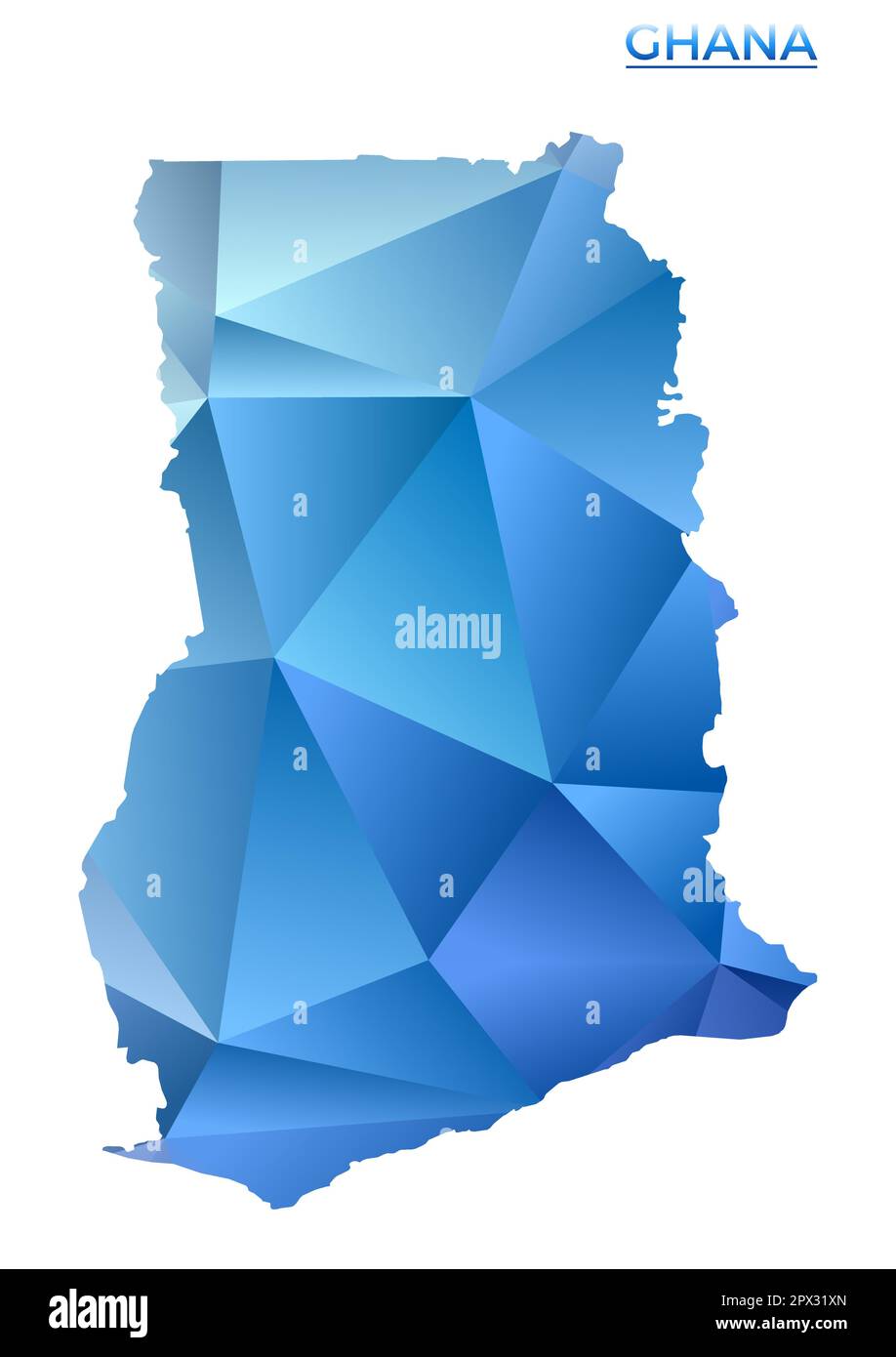 Vector polygonal Ghana map. Vibrant geometric country in low poly style. Trendy illustration for ...