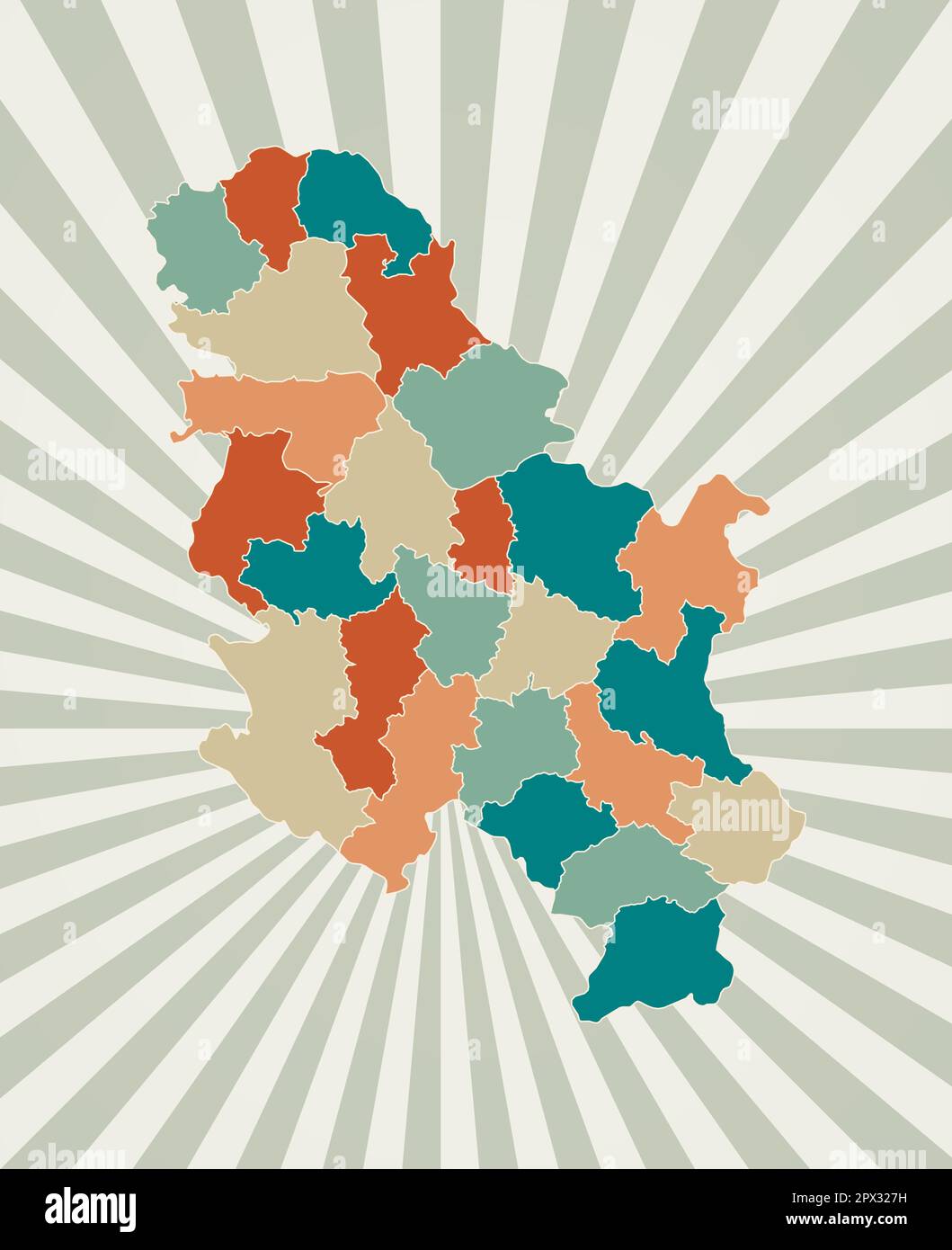 Serbia map. Poster with map of the country in retro color palette ...