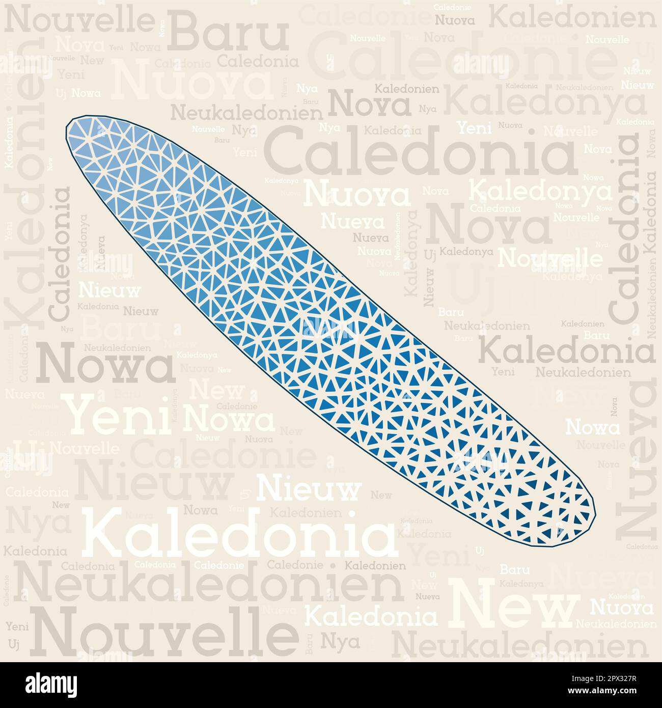New Caledonia map design. Country names in different languages and map ...