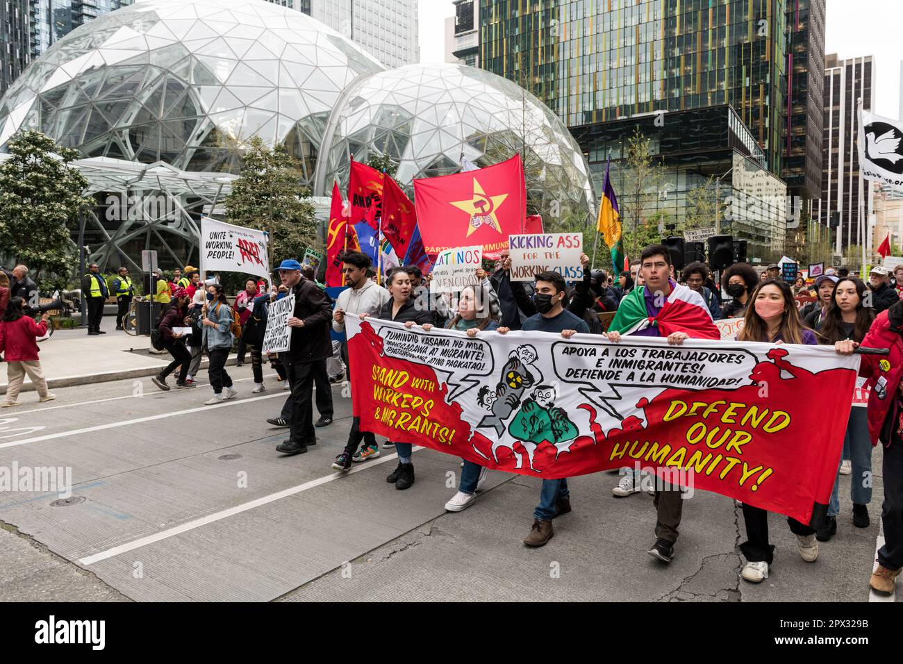 Seattle, USA. 1 May, 2023. Workers rallying at the federal building ...