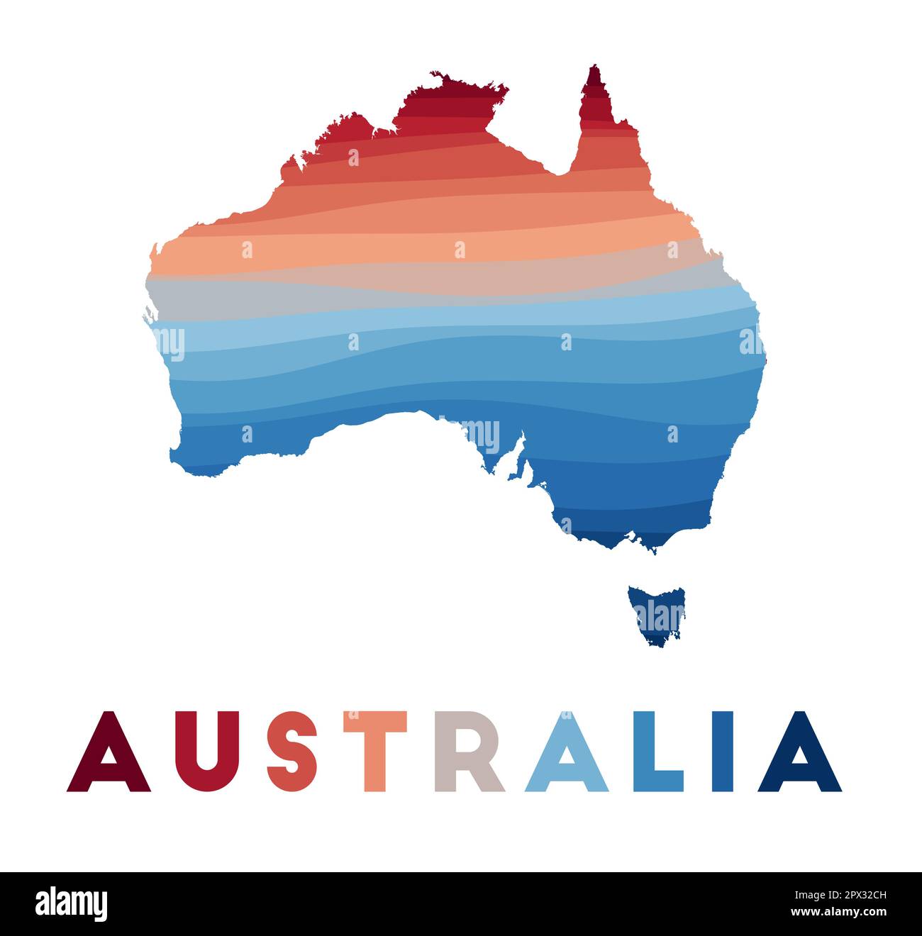 Australia map. Map of the country with beautiful geometric waves in red ...