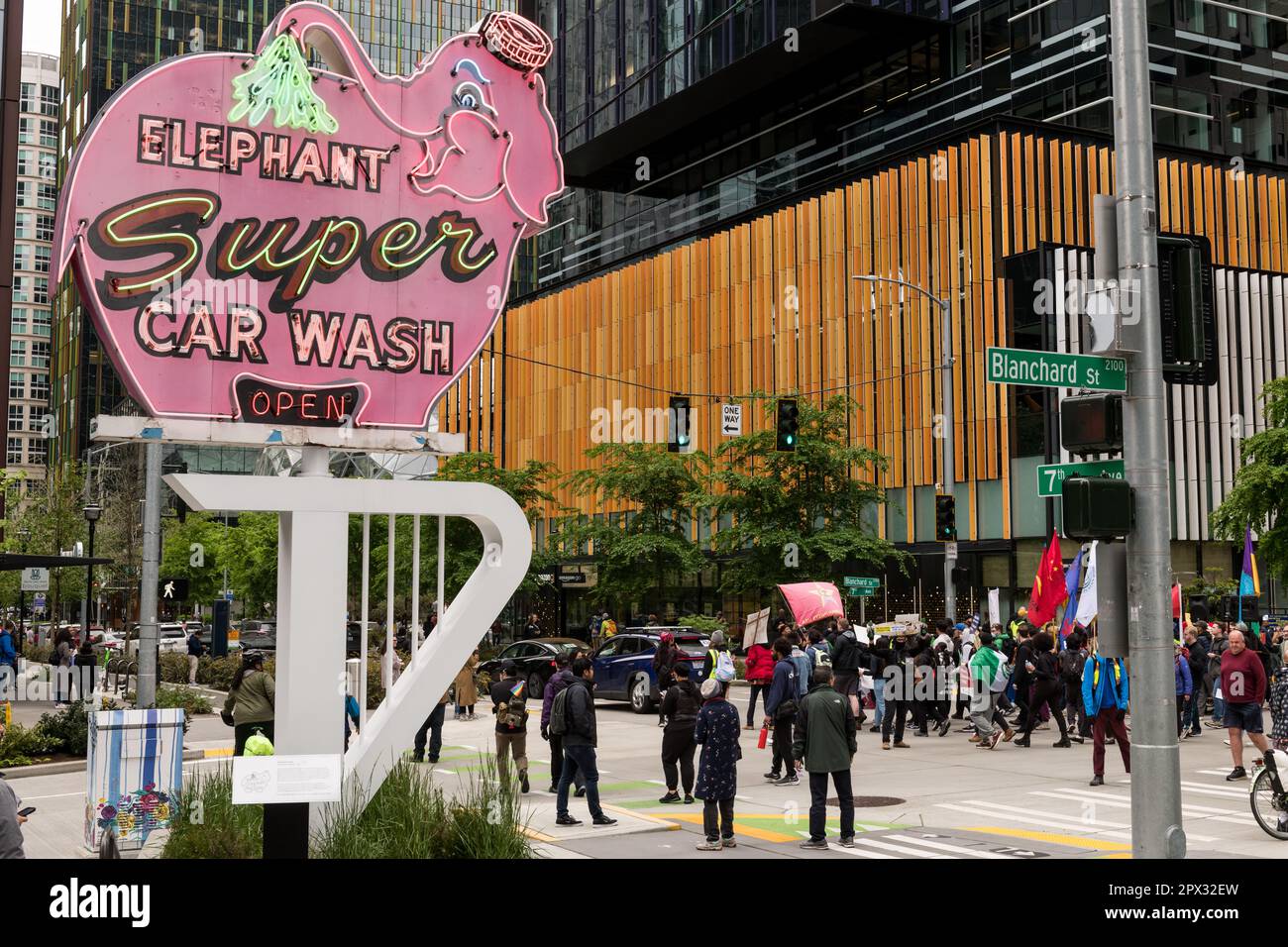 Seattle, USA. 1 May, 2023. Workers rallying at the federal building ...