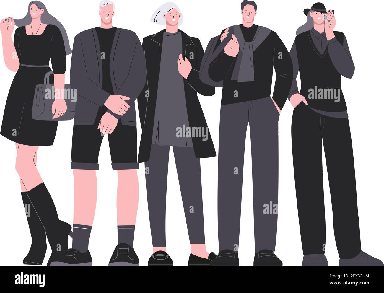 Fashionable people group, fashion workers, stylist wearing black ...