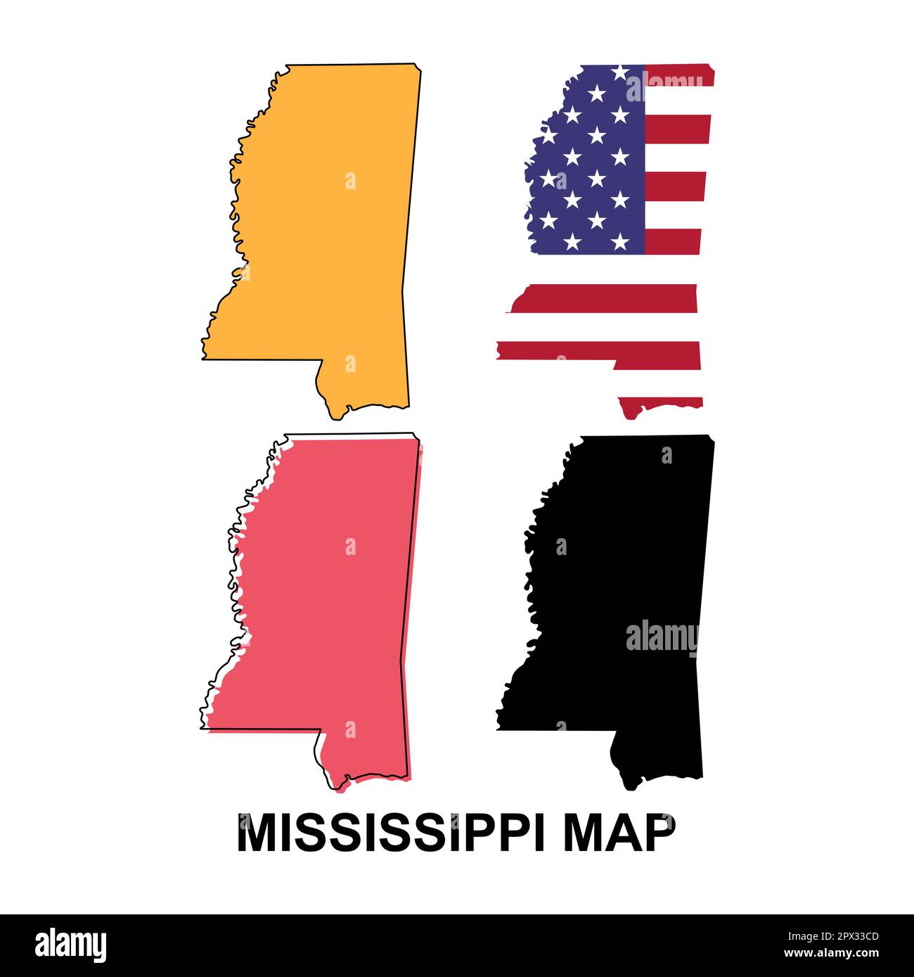 Set of Mississippi map, united states of america. Flat concept icon ...