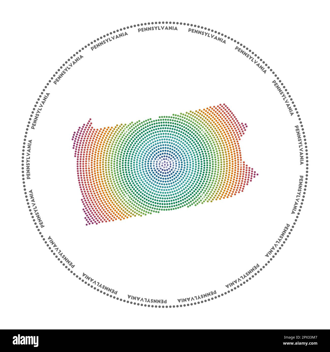 Pennsylvania round logo. Digital style shape of Pennsylvania in dotted ...
