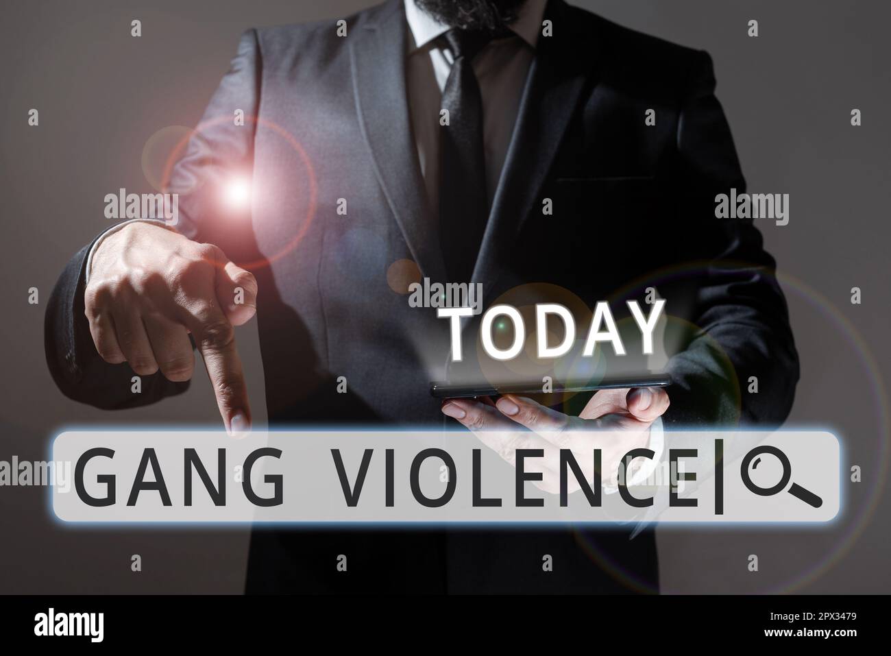 Text sign showing Gang Violence, Word Written on infringement of the ...