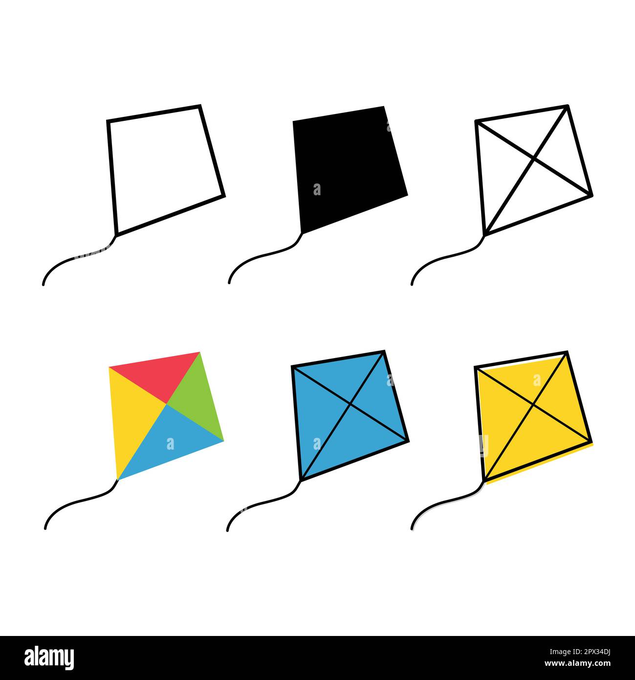 Set of Fly kite icon, hobby outdoor activity symbol, wind air game ...