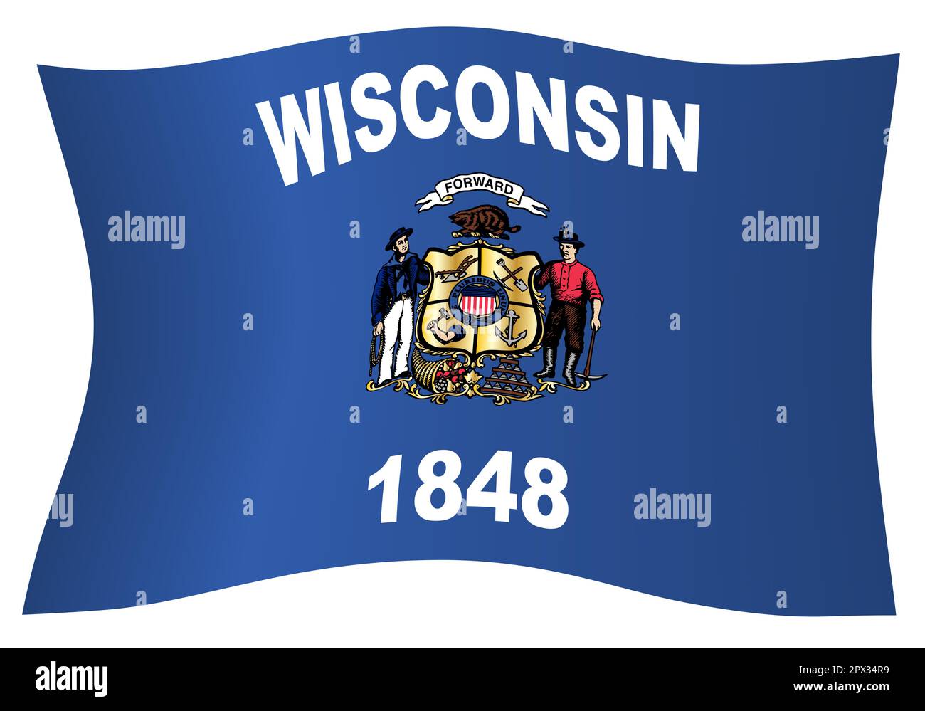 The state flag of the USA state of Wisconsin waving in wind Stock Photo ...