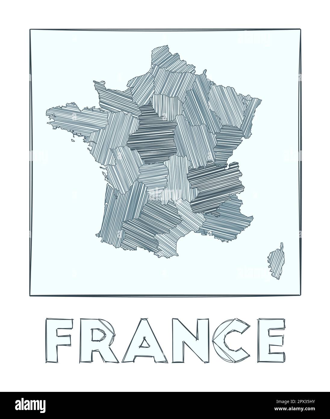 Sketch map of France. Grayscale hand-drawn map of the country. Filled ...