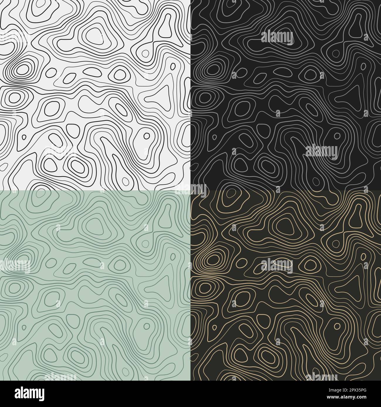 Topography patterns. Seamless elevation map tiles. Artistic isoline ...