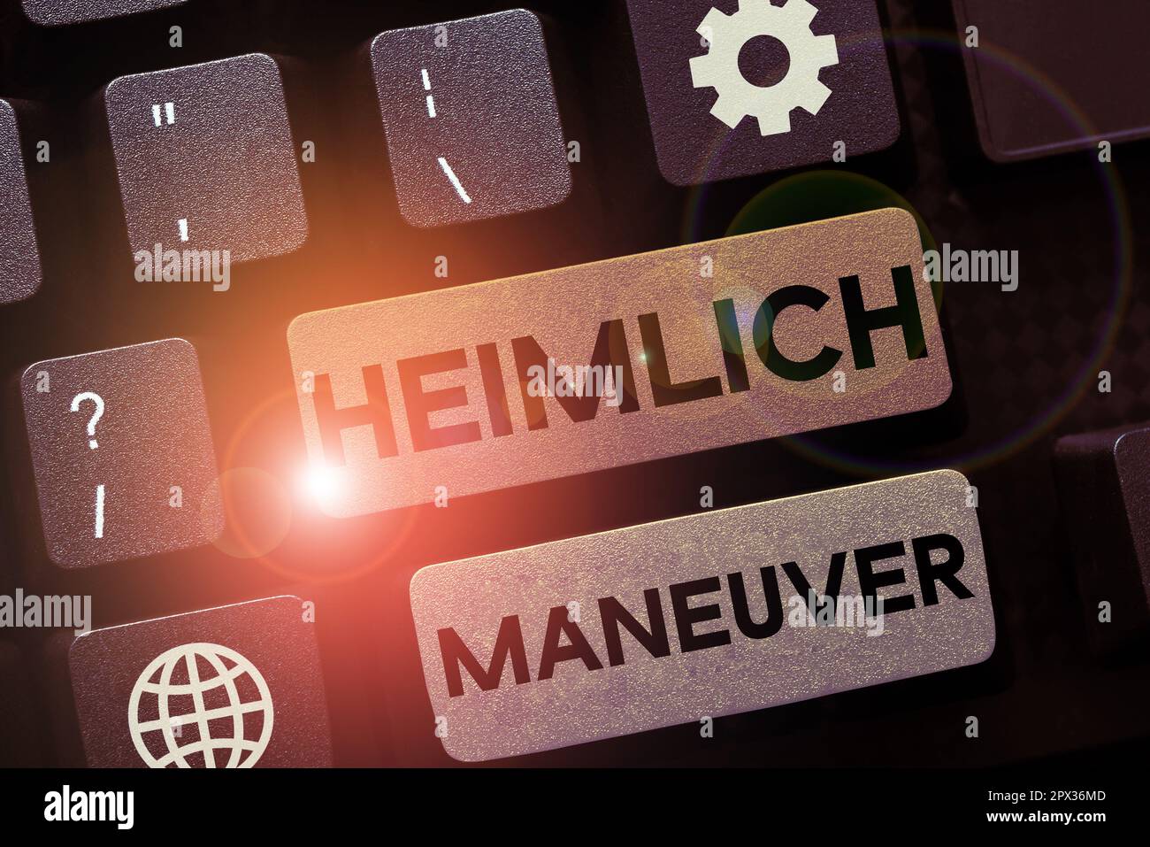 Text caption presenting Heimlich Maneuver, Word Written on application ...