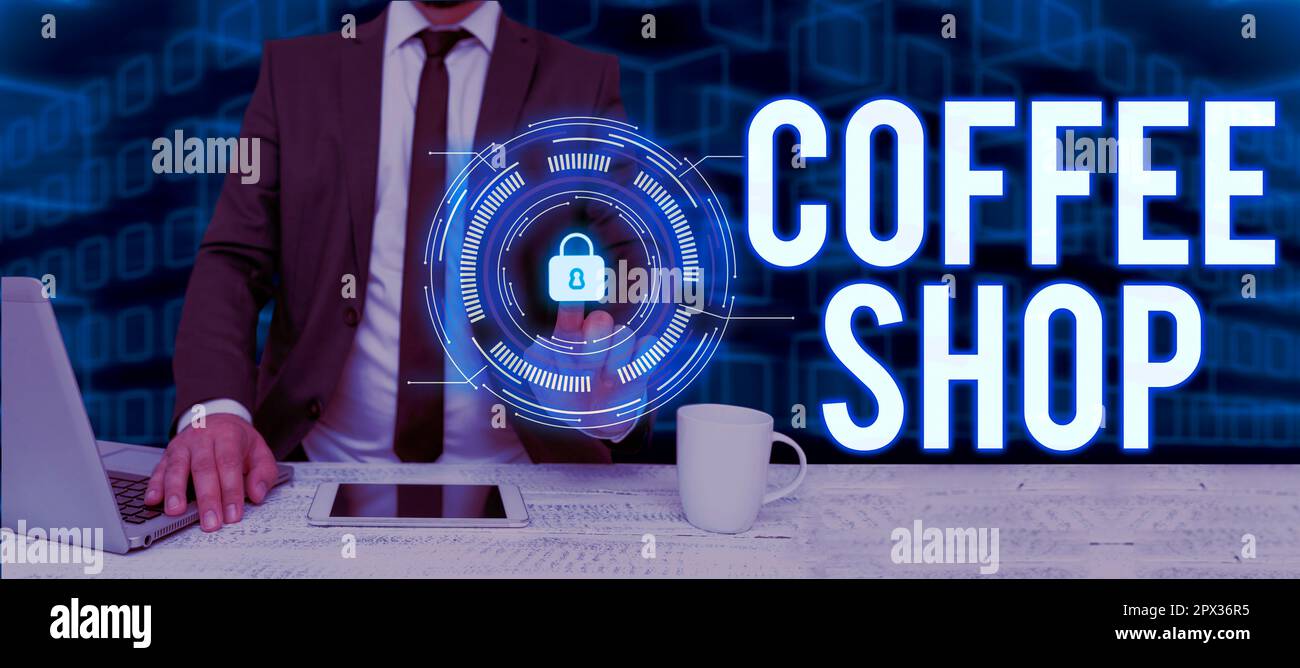 Text showing inspiration Coffee Shop, Conceptual photo small informal ...