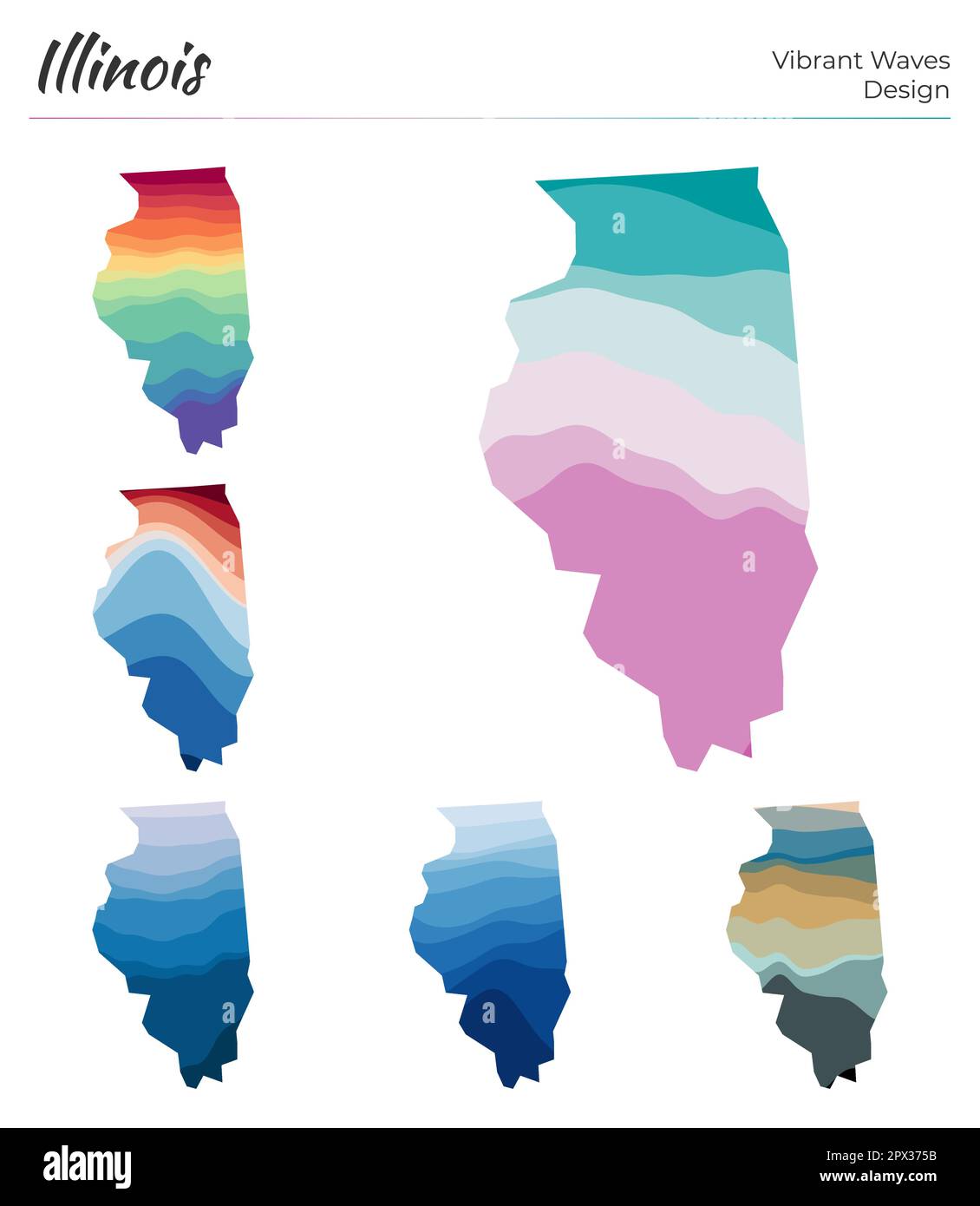 Set of vector maps of Illinois. Vibrant waves design. Bright map of US ...