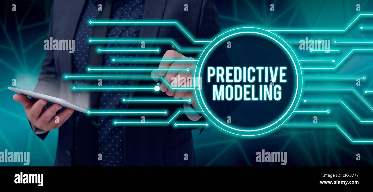 Hand writing sign Predictive Modeling, Business showcase maintenance strategy driven by ...