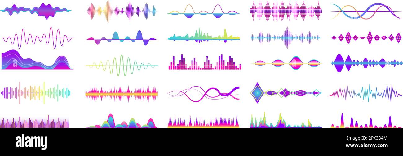 Abstract vibrant sound wave. Technology audio waves, radio or voice frequency. Musical isolated ...
