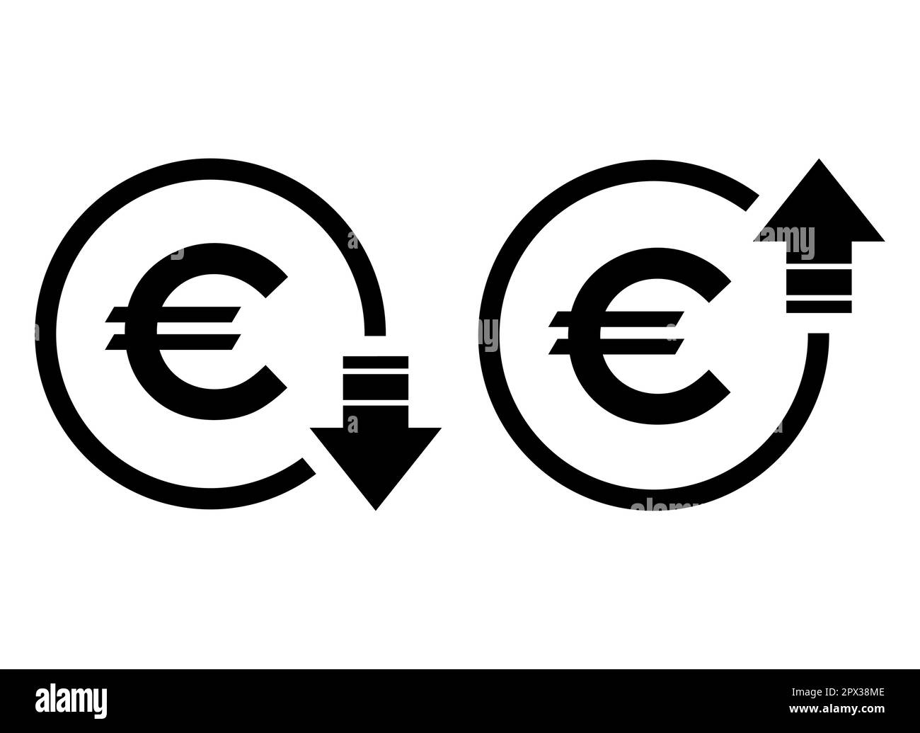 Set of cost symbol euro increase and decrease icon. Money vector symbol isolated on background ...
