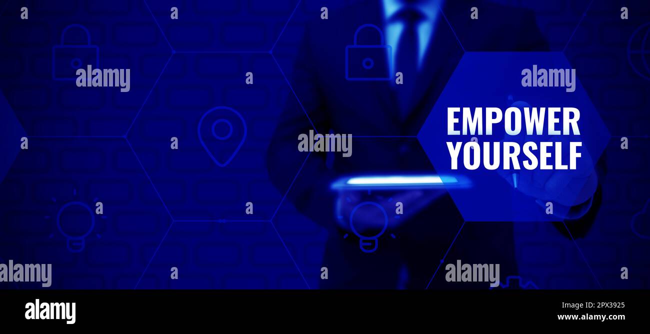 Hand writing sign Empower Yourself, Internet Concept taking control of ...