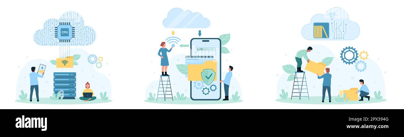 Security and work with cloud data service vector illustration. Cartoon ...