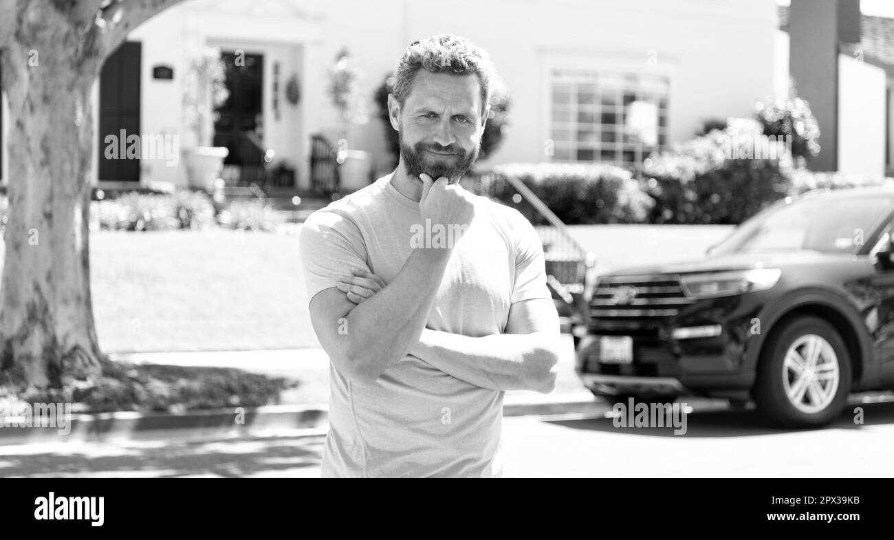 full of charisma. positive emotions. smiling bearded man celebrate ...