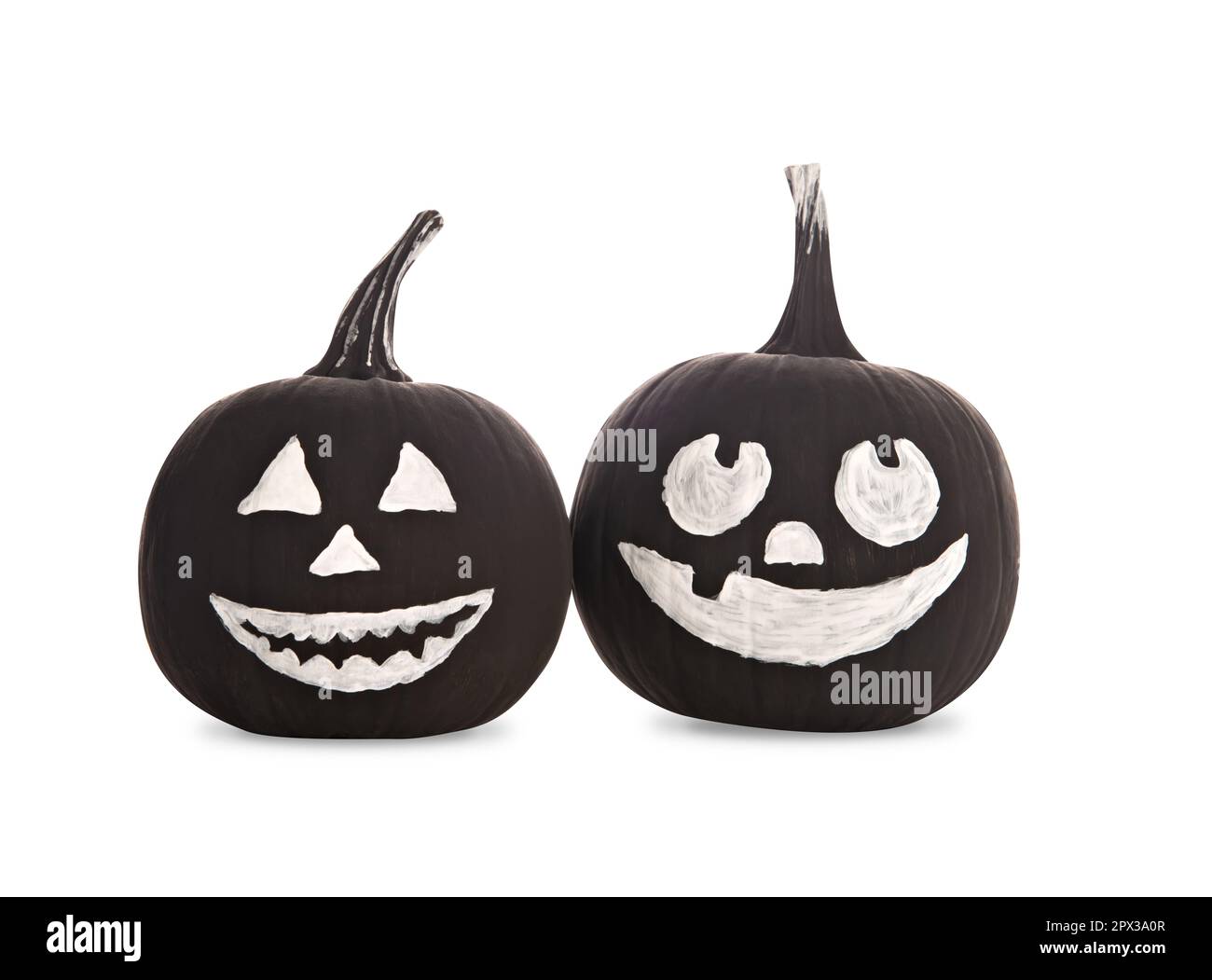 Black pumpkins with scary drawn faces on white background. Halloween ...