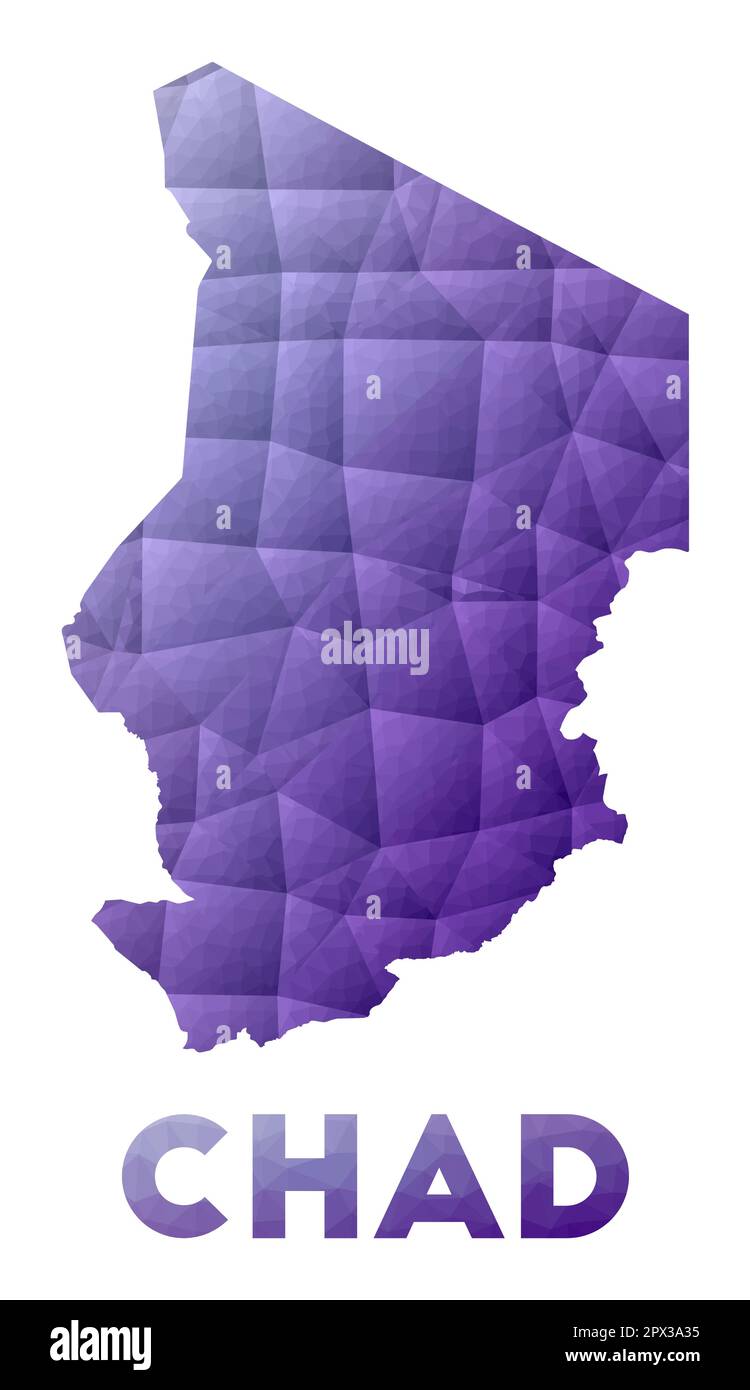 Map of Chad. Low poly illustration of the country. Purple geometric design. Polygonal vector ...
