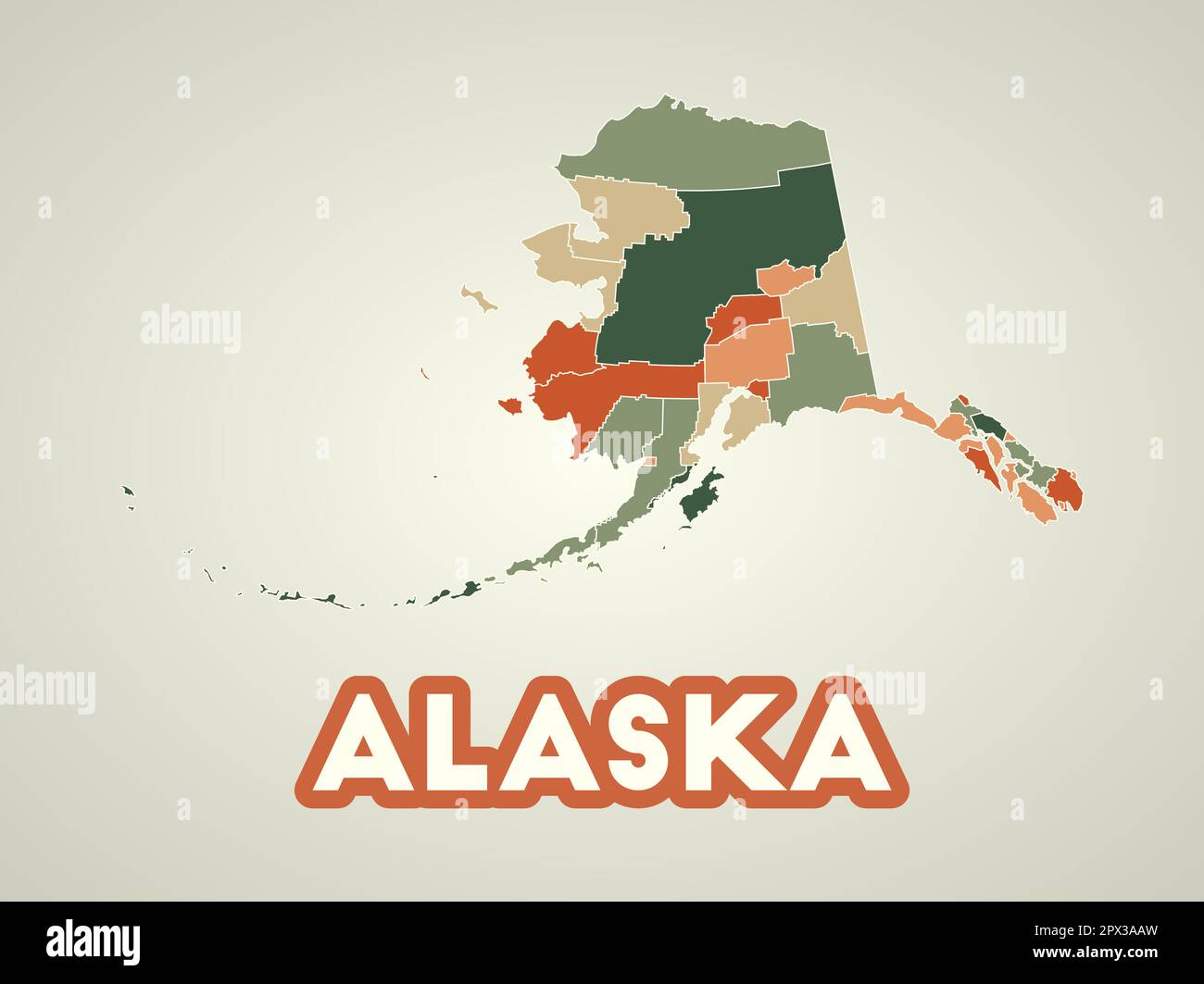 Alaska poster in retro style. Map of the US state with regions in ...