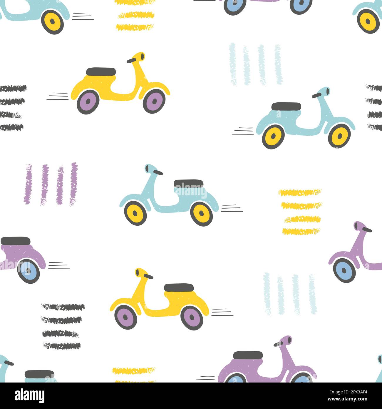 Seamless pattern with cartoon scooter. Vector road illustration for ...