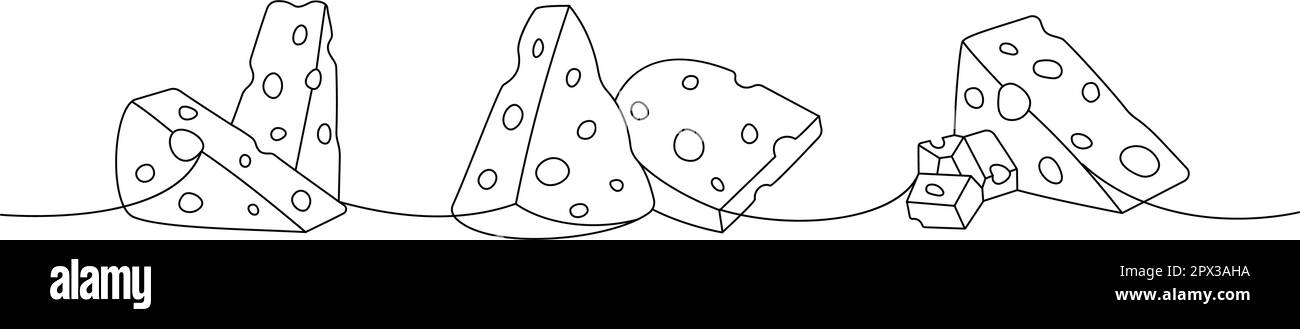 Cheese piece set one line continuous drawing. Different types of cheese ...