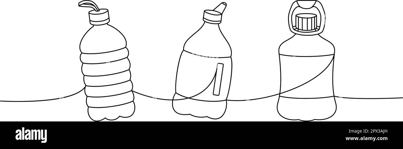 Set of fitness bottles one line continuous drawing. Empty plastic ...